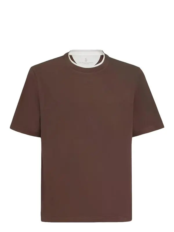 Brunello Cucinelli Cotton Jersey Crew Neck T-shirt With Faux-layering - Brown
