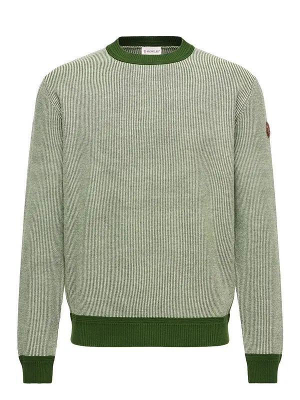 Moncler Cotton Crewneck Sweater With Leather Logo - Green