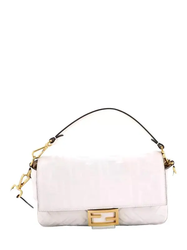 Fendi Baguette Nm Bag Zucca Embossed Leather Medium - White