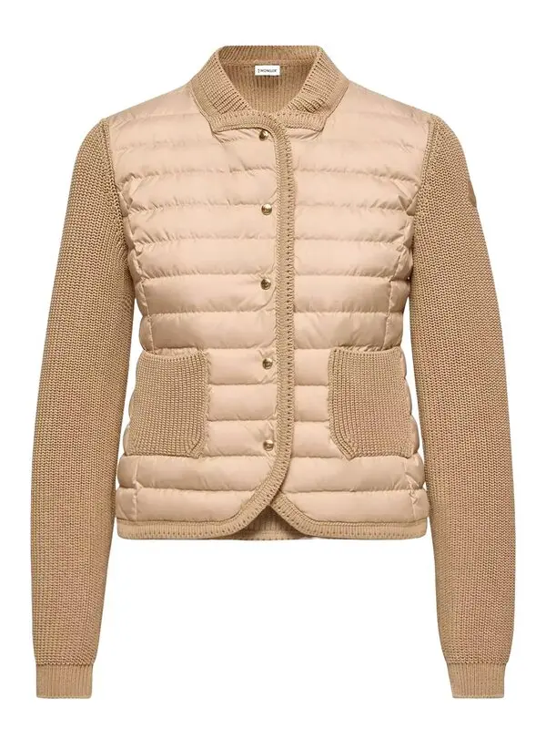 Moncler Cardigan With Padded Cotton Front - Ljusbeige
