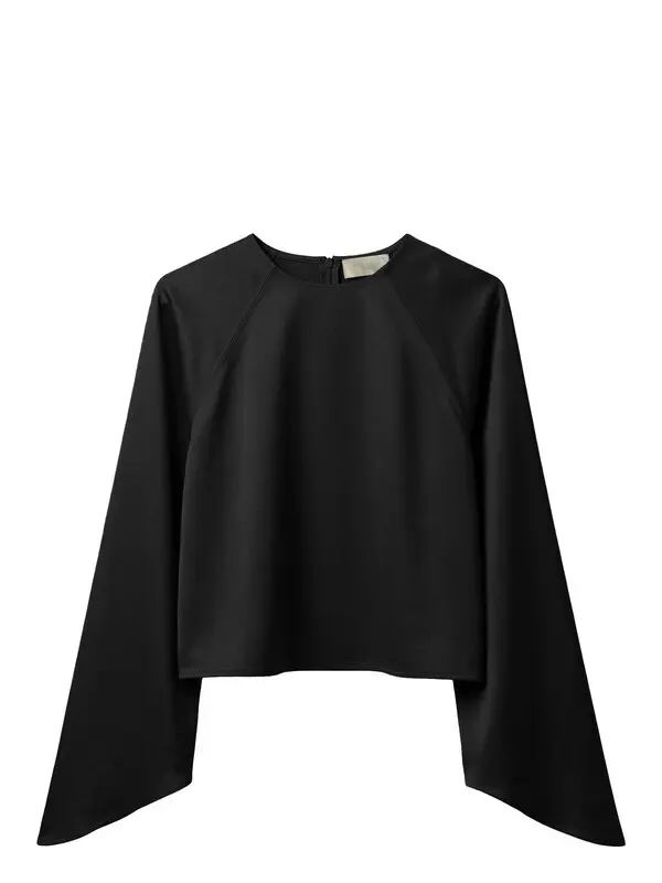 WAKAKUU Satin-effect Top With Drape Sleeves - Black