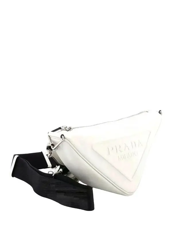 Prada Triangle Logo Zip Crossbody Bag Embossed Leather Mini Shoulder Bag - White