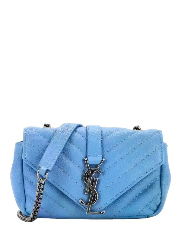 Saint Laurent Classic Monogram Matelasse Chevron Leather Baby Crossbody Bag - Blue