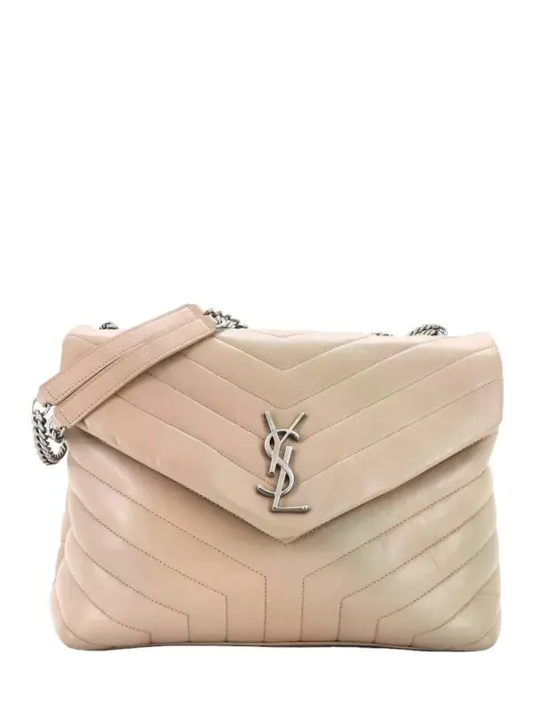 Saint Laurent Loulou Matelasse Chevron Leather Medium Shoulder Bag - Neutrals