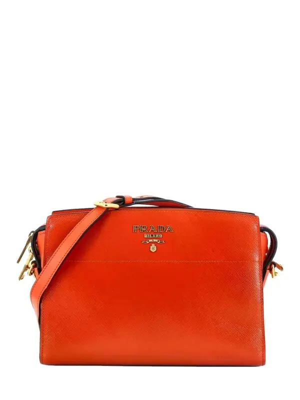 Prada Bibliotheque Saffiano Leather Crossbody Bag - Orange