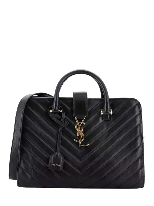 Saint Laurent Monogram Cabas Matelasse Chevron Leather Small Satchel - Black