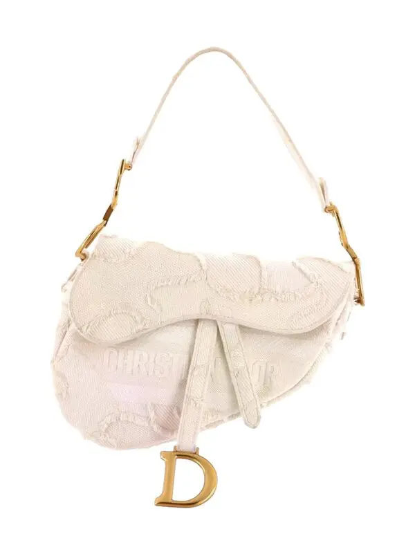 Dior Saddle Handbag Camouflage Embroidered Canvas Medium Shoulder Bag - White