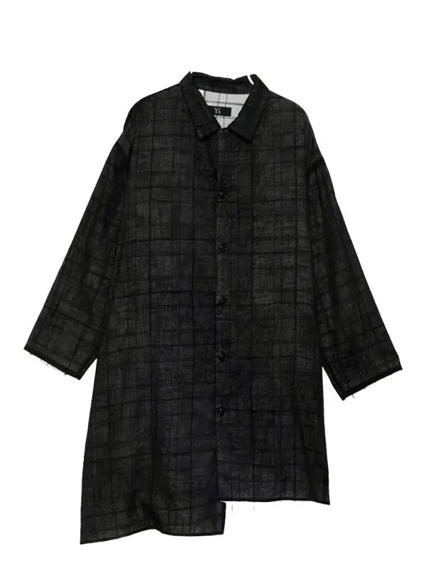 Y’s Check-pattern Layered-effect Shirt - Black