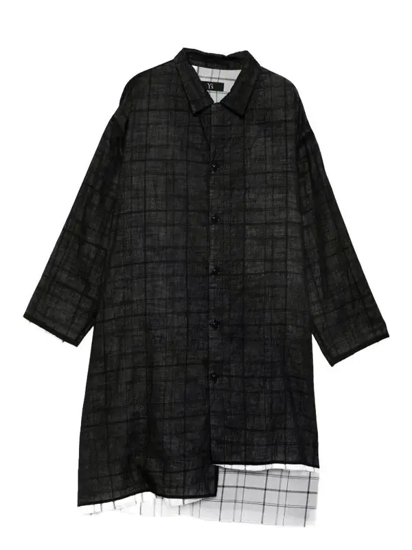 Y’s Check-pattern Layered-effect Shirt - Black