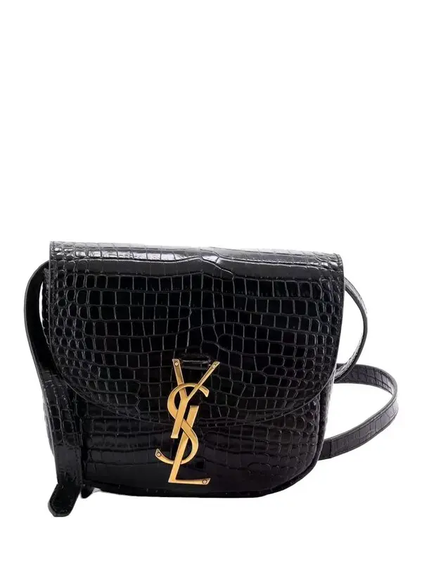 Saint Laurent Kaia Small Crocodile Embossed Shoulder Bag - Black