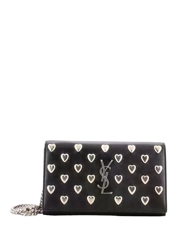 Saint Laurent Classic Monogram Wallet On Chain Studded Crossbody Bag - Black