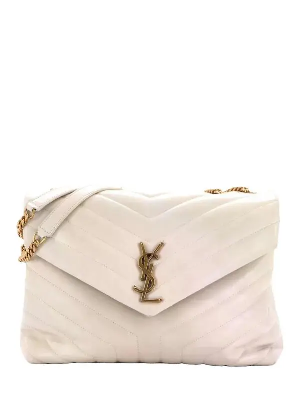 Saint Laurent Loulou Matelasse Chevron Leather Medium Shoulder Bag - Neutrals