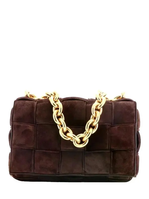 Bottega Veneta Cassette Chain Padded Maxi Intrecciato Suede Bag - Brown