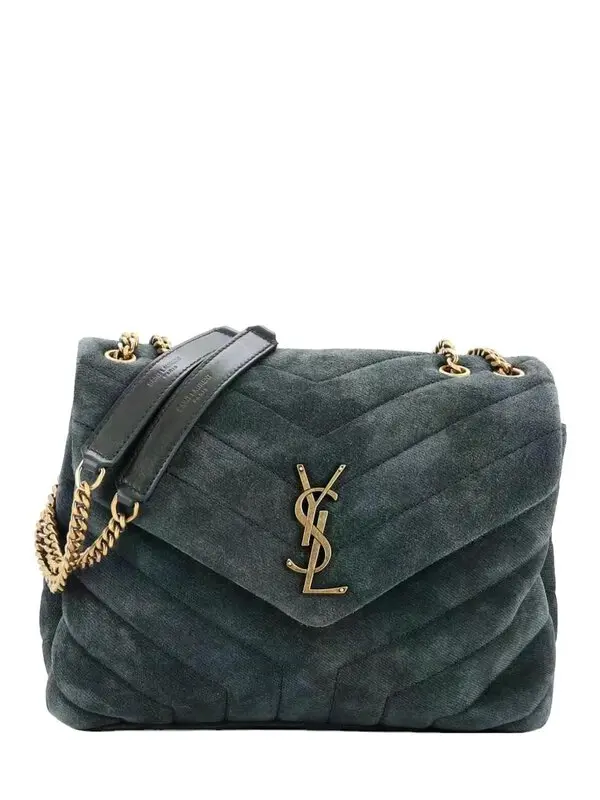 Saint Laurent Loulou Matelasse Chevron Suede Small Shoulder Bag - Green