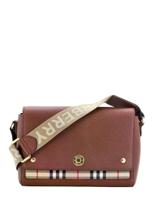 Burberry Note Leather Vintage Check Canvas Medium Crossbody Bag - Brown