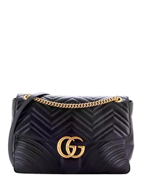 Gucci Gg Marmont Flap Bag Matelasse Leather Large Shoulder Bag - Black