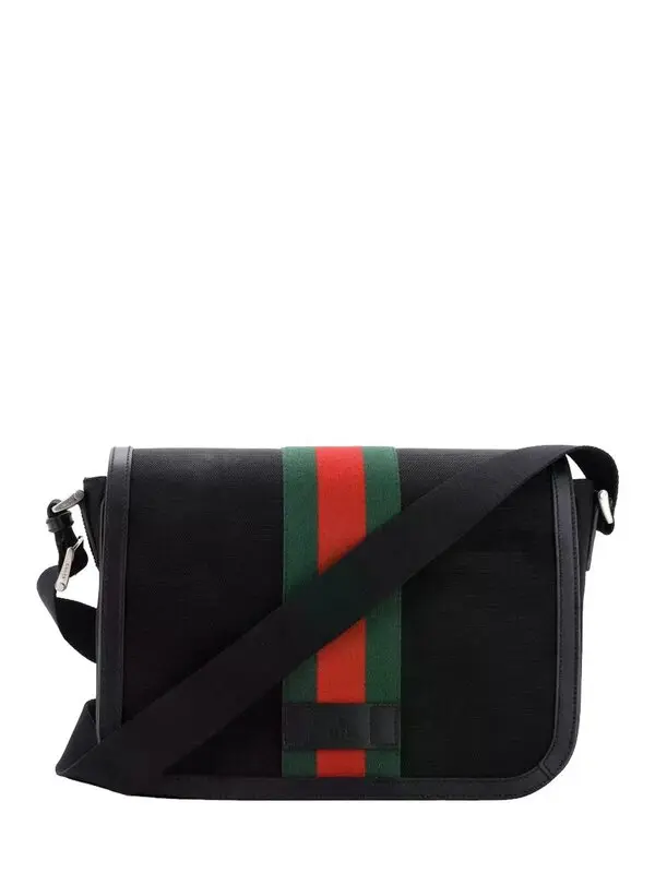 Gucci Web Flap Messenger Bag Techno Canvas Medium - Black