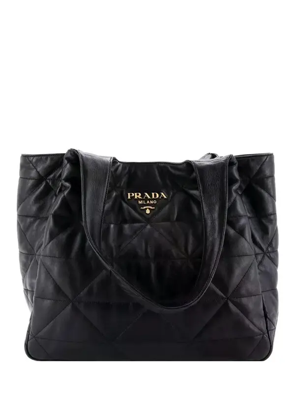 Prada Flou Dynamique Open Quilted Nappa Leather Large Tote Bag - Black