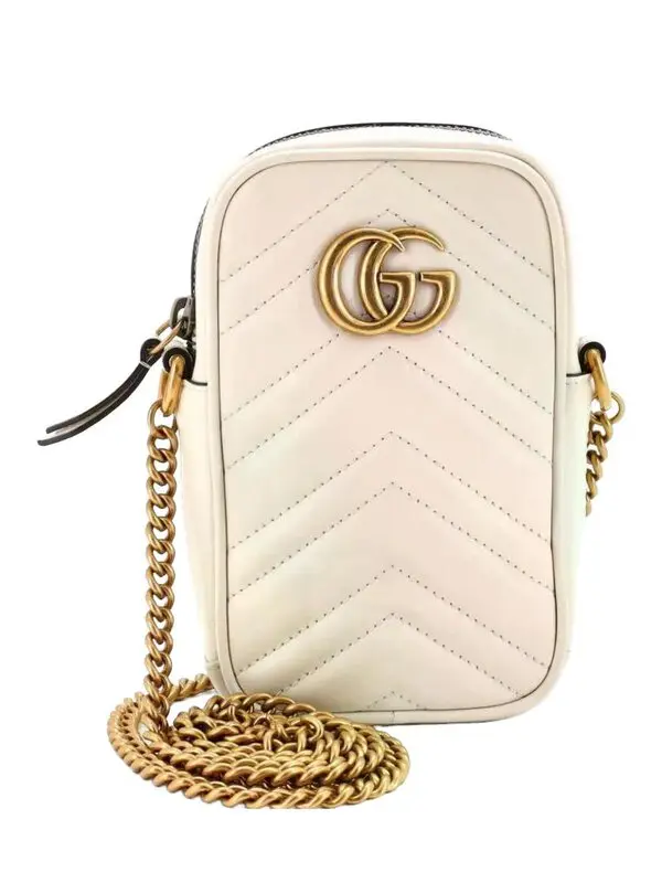 Gucci Gg Marmont Vertical Phone Matelasse Leather Mini Crossbody Bag - White