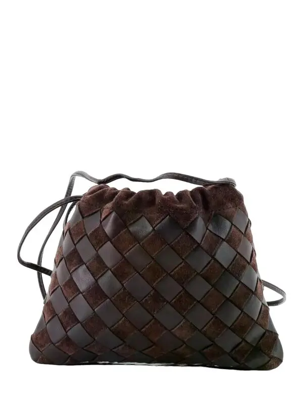Bottega Veneta Intrecciato Leather And Suede Small Crossbody Bag - Brown