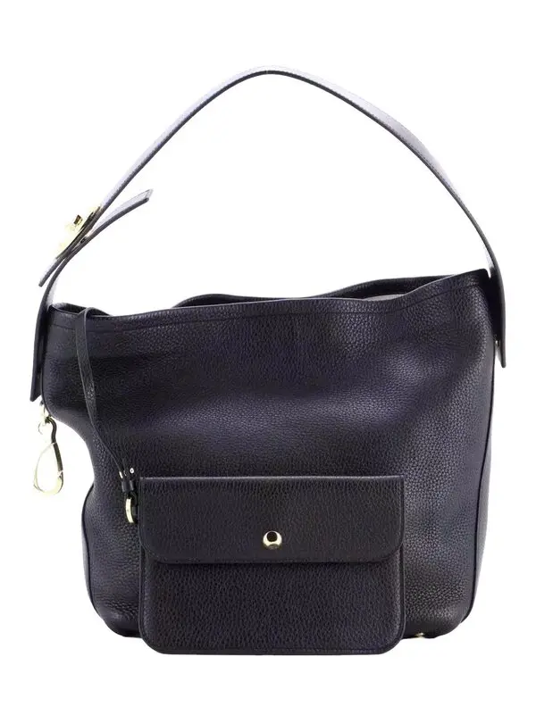 Valentino Garavani Vlogo Ohval Hobo Leather Shoulder Bag - Black