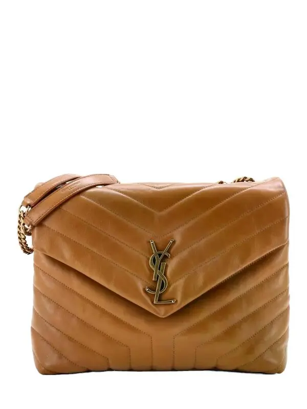Saint Laurent Loulou Matelassé Chevron Leather Medium Shoulder Bag - Brown