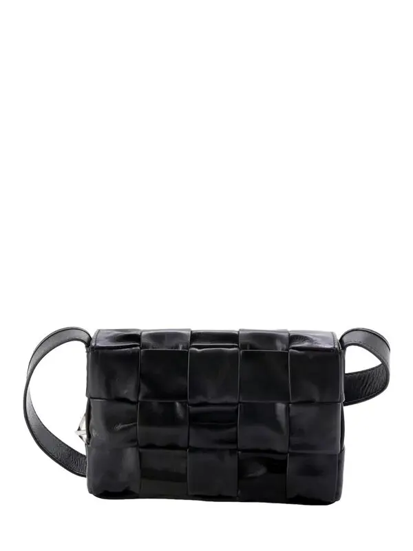 Bottega Veneta Cassette Maxi Intrecciato Leather Small Crossbody Bag - Black
