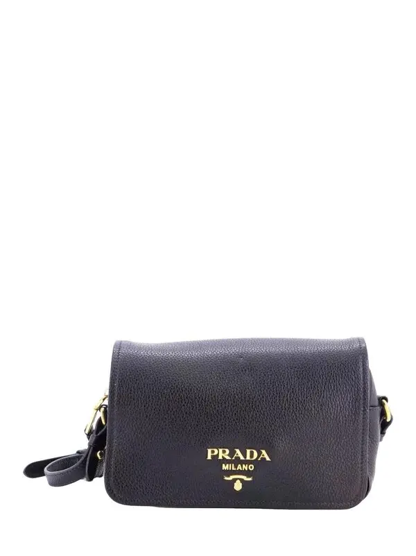 Prada Flap Zip Vitello Phenix Small Crossbody Bag - Black