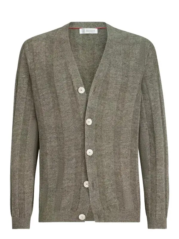 Brunello Cucinelli Linen And Cotton Textured Rib Cardigan - Green