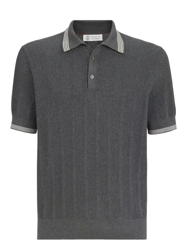 Brunello Cucinelli Cotton Textured Rib-knit Polo - Grey