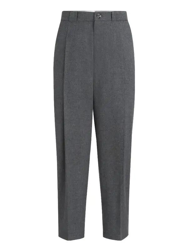 Brunello Cucinelli Virgin Wool, Cotton And Silk Mouliné Pleated Trousers - Grey