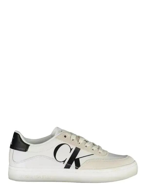 Calvin Klein Monogram-print Suede-panel Sneakers - White