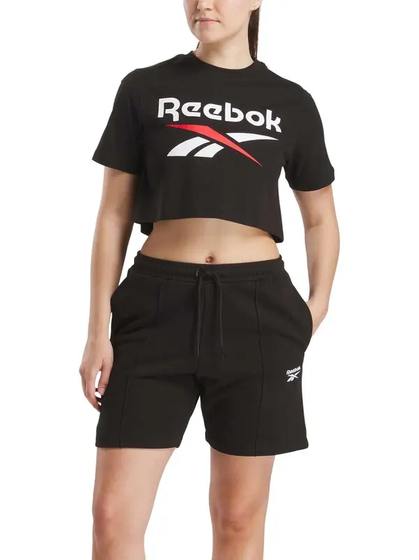 REEBOK Logo Crew Cropped Short Sleeve Tee - Black