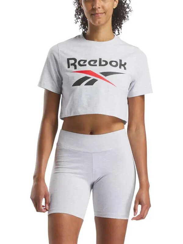 REEBOK Logo Cropped Short Sleeve Tee - Silver Grey Marl