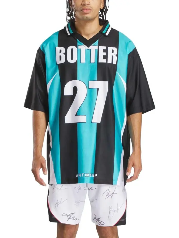 REEBOK X Botter Ltd Reverse Soccer Tee - Striped Navy/aqua Blue
