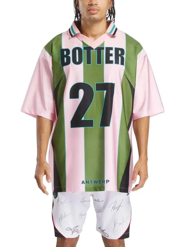 REEBOK X Botter Ltd Reverse Soccer Tee - Striped Pink/green