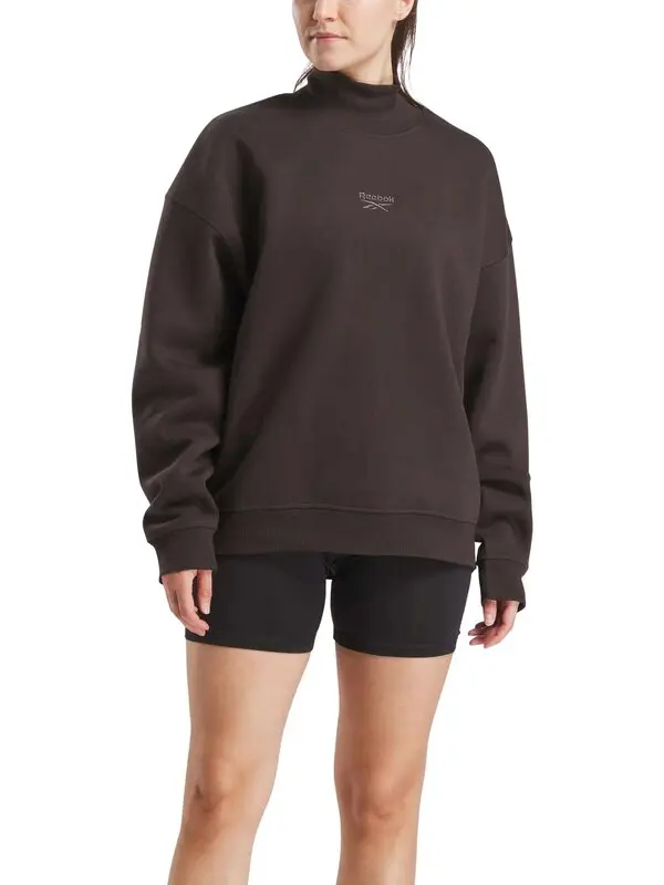 REEBOK Longline Roll Neck Sweatshirt - Washed Black