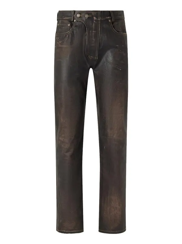 424 Moto Straight-leg Leather Trousers - Brown