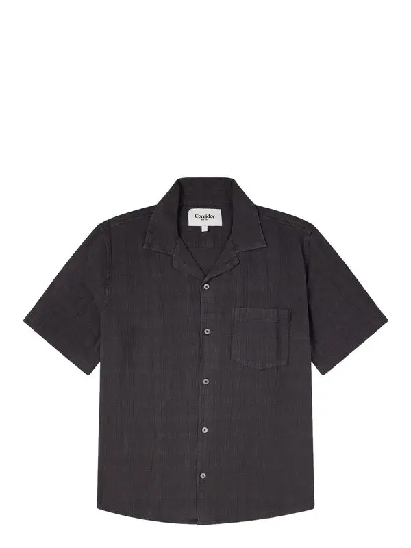 CORRIDOR Convertible-collar Checked Cotton Shirt - Black