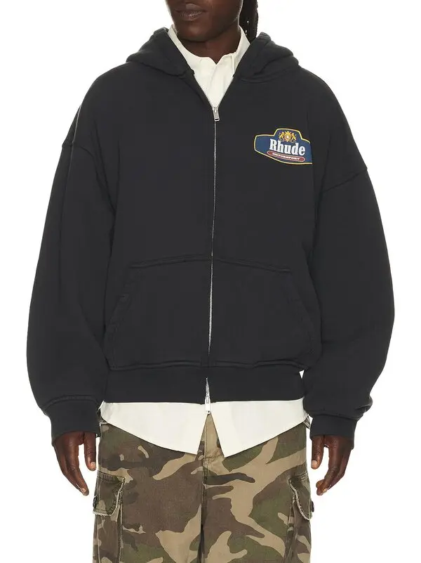 Rhude Racing Crest Zip Up Hoodie - Vintage Black & Navy