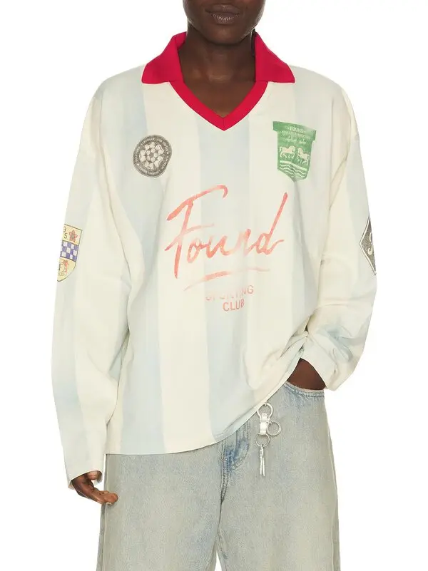 FOUND Striped Sport Long Sleeve Jersey - Off White & Sky Blue