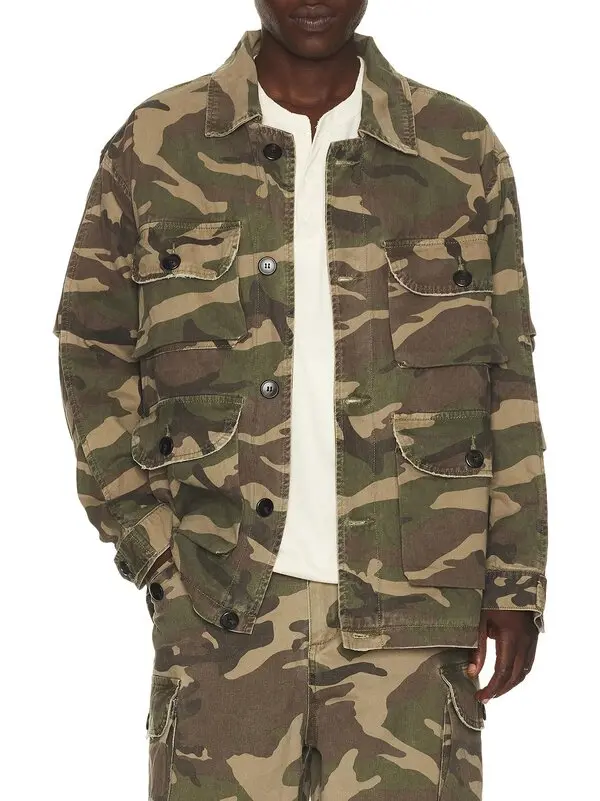 FOUND Camouflage Twill Utility Cargo Jacket - Washed Woodland