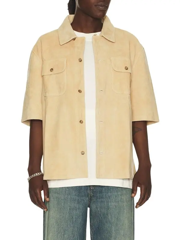 FOUND Suede Short Sleeve Camp Shirt - Beige