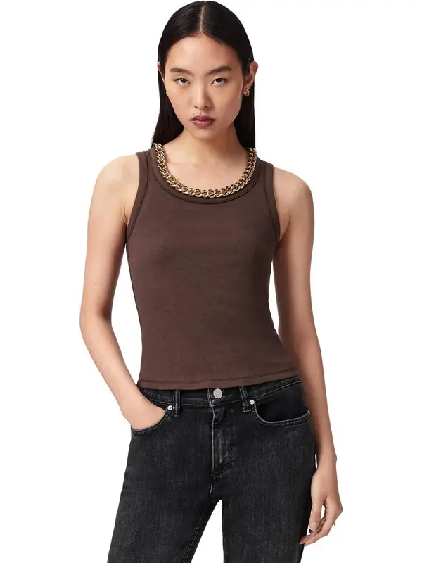 ALLSAINTS Ribbed Tank Top With Chain Detail - Brown