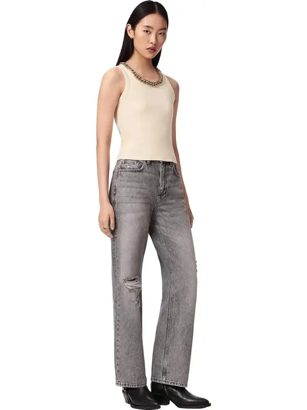ALLSAINTS Ribbed Tank Top With Chain Detail - Mallow White