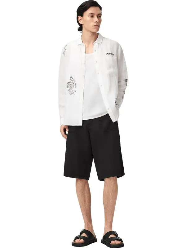 ALLSAINTS Relaxed Fit Linen Blend Shorts - Black