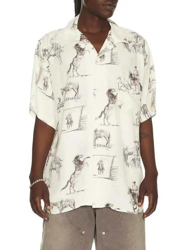 ONE OF THESE DAYS Charcoal Montage Camp Shirt In Ivory - Bone