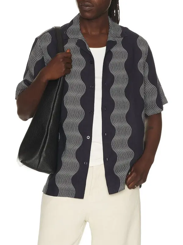 Frescobol Carioca Roberto Linen Shirt In Blue - Navy