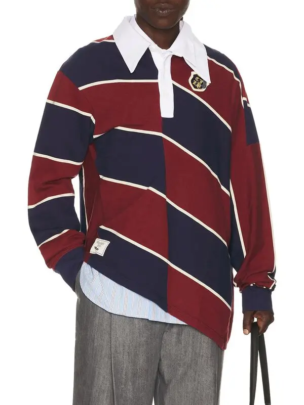 CHARLES JEFFREY Warped Polo In Burundy - Burgundy & Navy Stripe