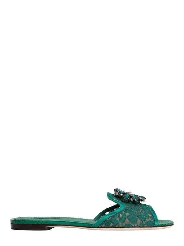 Dolce & Gabbana Lace Slippers With Crystals - Green